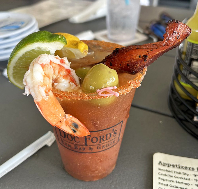 Not your grandmother's Bloody Mary. This spicy concoction, garnished with shrimp and bacon, serves as both cocktail and appetizer&mdash;multitasking at its finest.