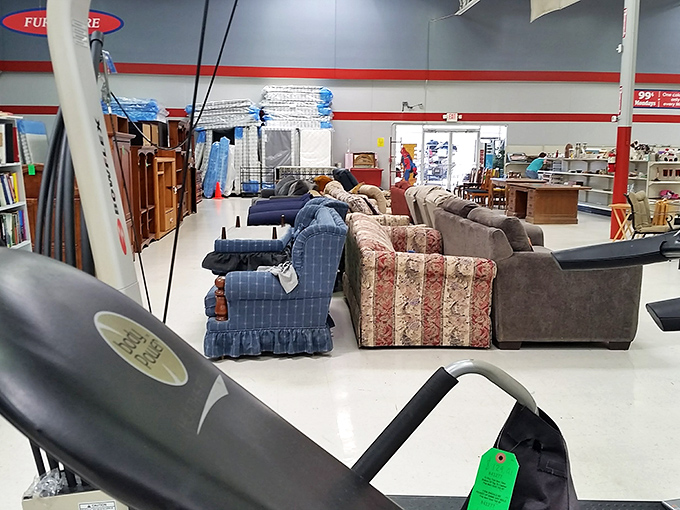 The sofa section offers more seating options than a talk show green room, each with its own distinct personality and comfort level.