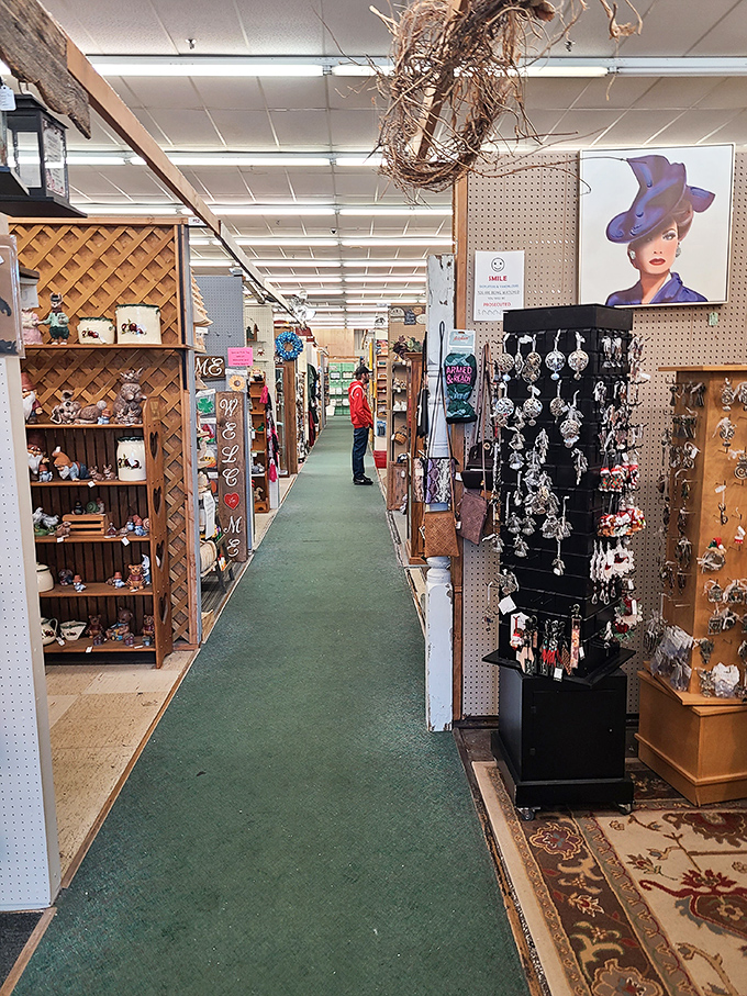 Long, inviting aisles beckon explorers deeper into the market, where each turn promises new categories of vintage treasures.