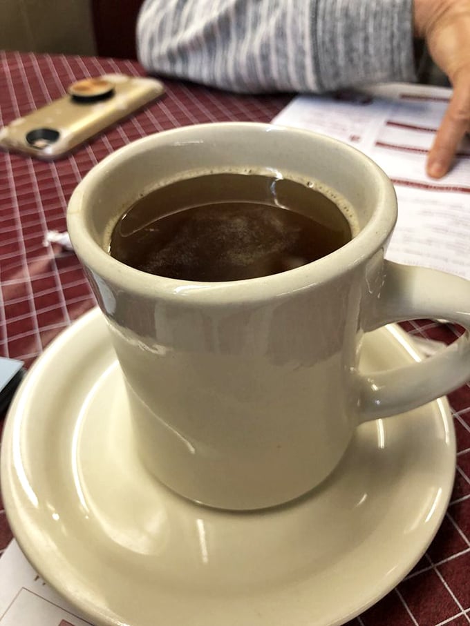 The coffee comes in mugs that feel like old friends&mdash;sturdy, reliable, and ready to keep you company through slice after slice of pie.