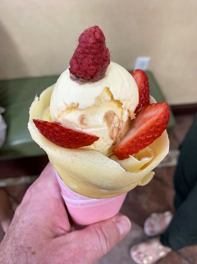 Ice cream, fresh berries, and delicate crepe&mdash;the holy trinity of dessert perfection. This handheld happiness makes spoons everywhere feel utterly inadequate.