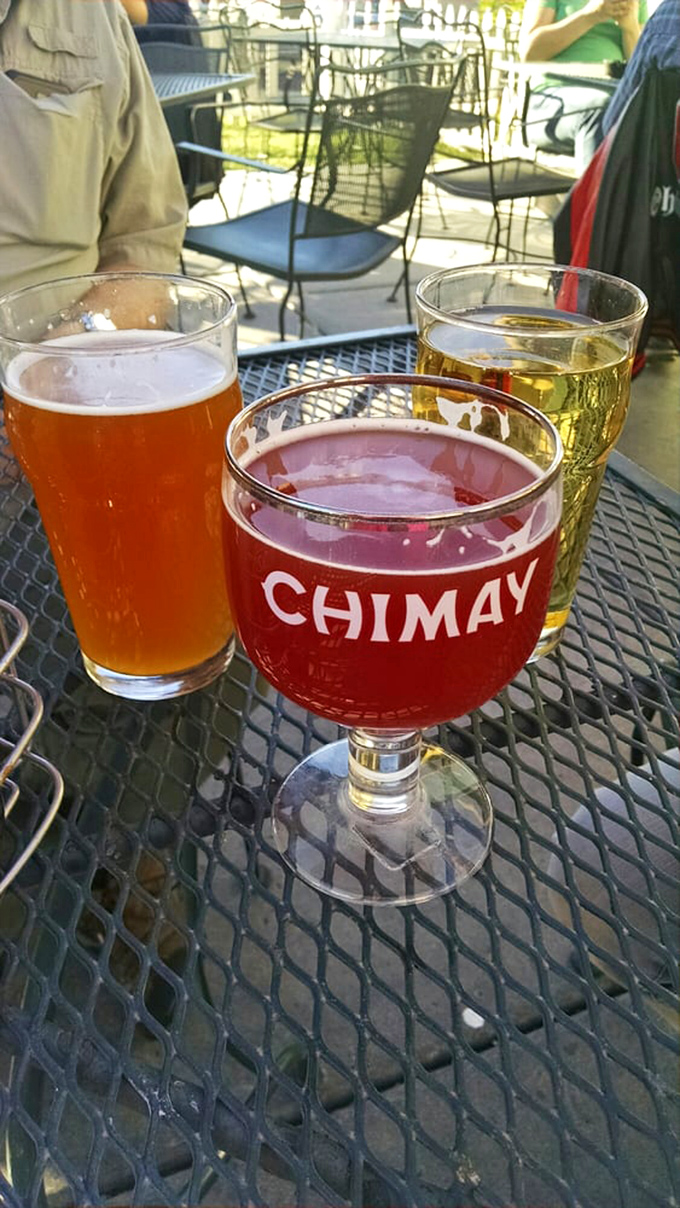 A rainbow of British libations! From ruby-red Chimay to golden cider, this colorful trio proves the Brits take their drinking as seriously as their queuing.