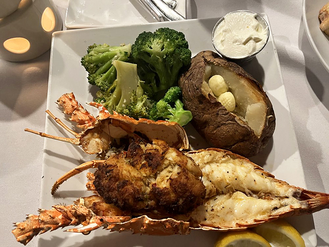 When your lobster arrives with its own entourage of broccoli and a loaded baked potato, you know you've made excellent life choices.
