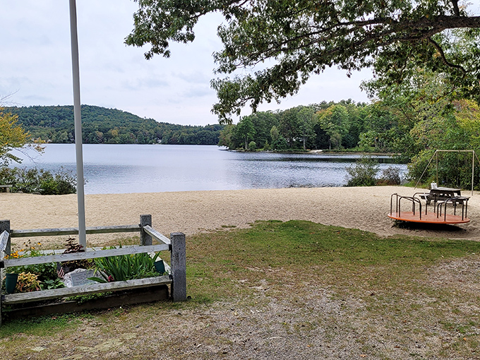 Sandy shores meet crystal waters at this local swimming spot, where summer memories are made without a single notification interrupting the fun.