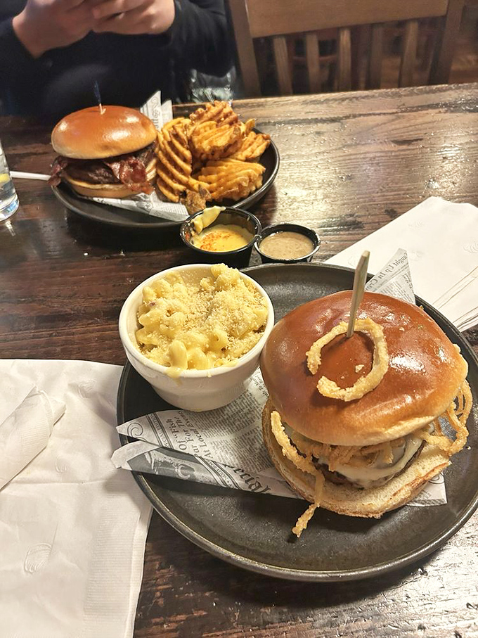 When a burger and mac & cheese conspire on the same plate, resistance becomes both futile and unnecessary.
