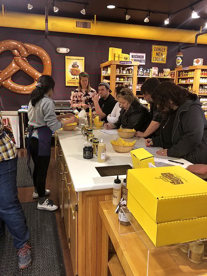 That giant pretzel on the wall isn't just decoration&mdash;it's a reminder of mustard's perfect companion in this hands-on culinary classroom.