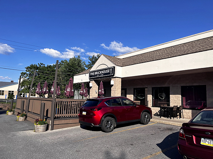 The Brickhouse stands ready to welcome hungry visitors with its inviting patio—where comfort food meets community gathering spot.