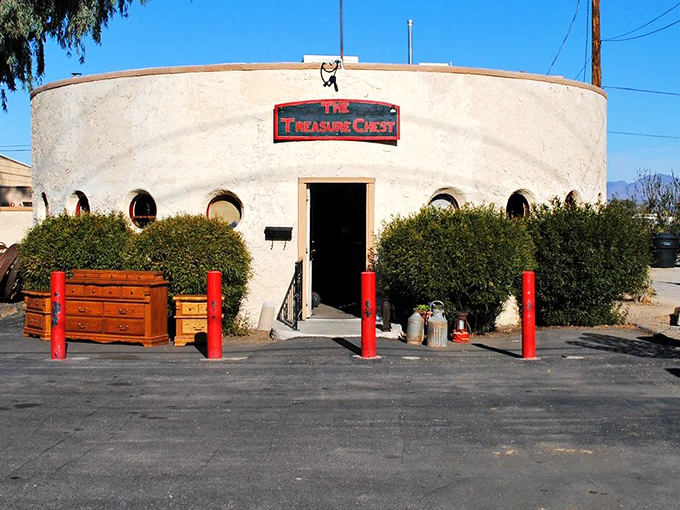 The Treasure Chest's distinctive round adobe building promises unique finds inside&mdash;proving not all of Arizona's hidden gems are actually hidden.