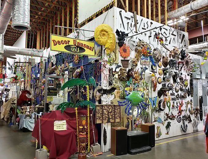 "Decor Unusual" lives up to its name&mdash;where else can you find tiki masks and metal sculptures having a design conversation?