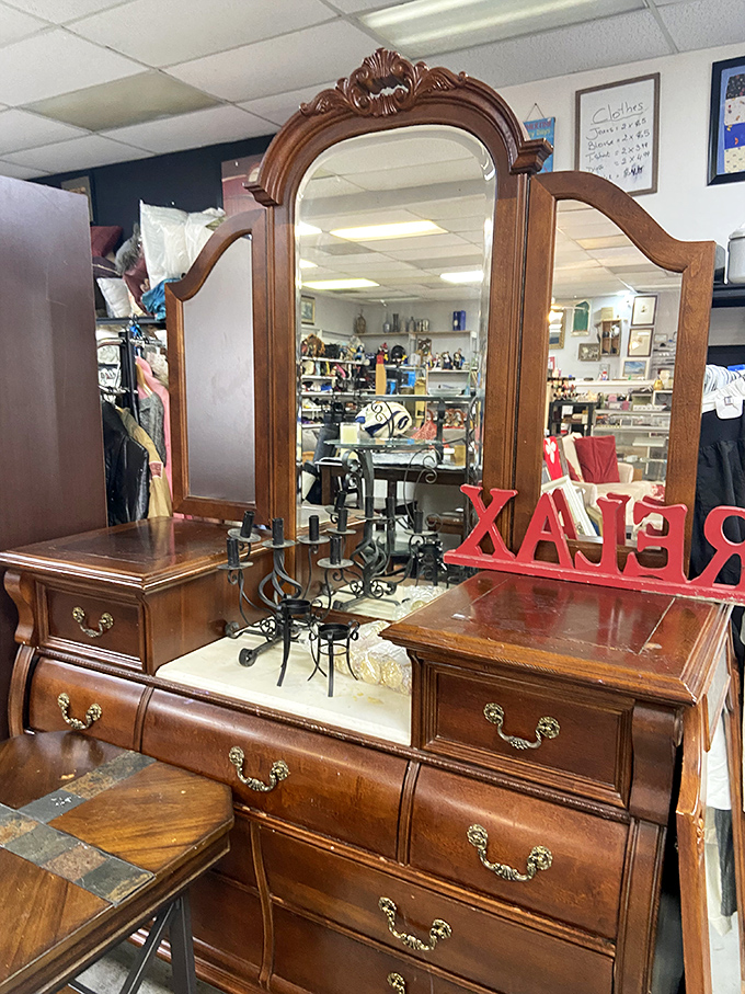 This vintage vanity doesn't just hold your makeup&mdash;it holds decades of morning routines and "you look marvelous" moments.
