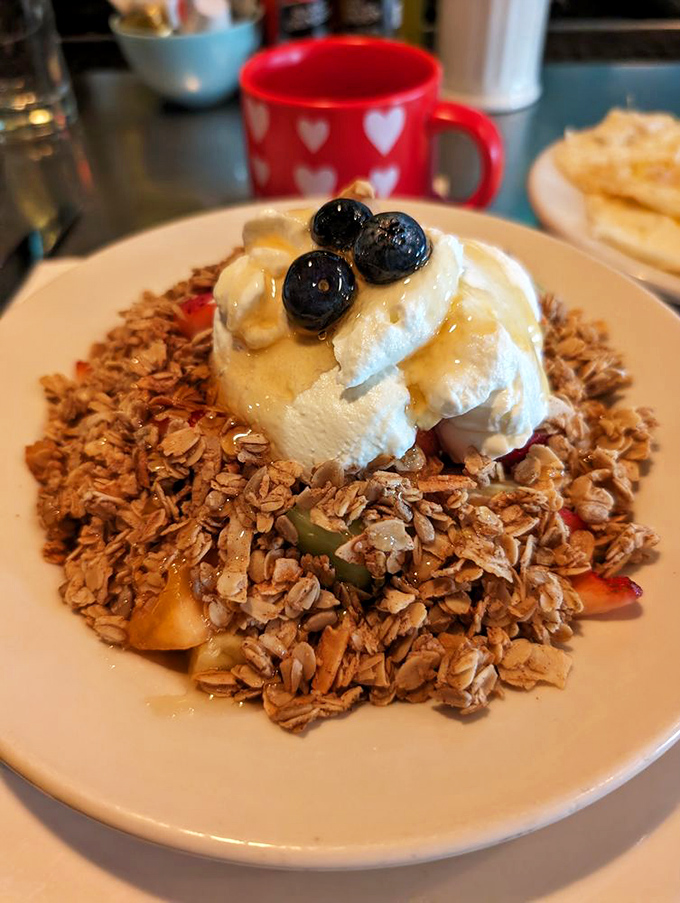 Breakfast that doesn't require guilt or apologies. Fresh fruit, granola, and yogurt&mdash;the kind of virtuous choice that still feels like an indulgence.