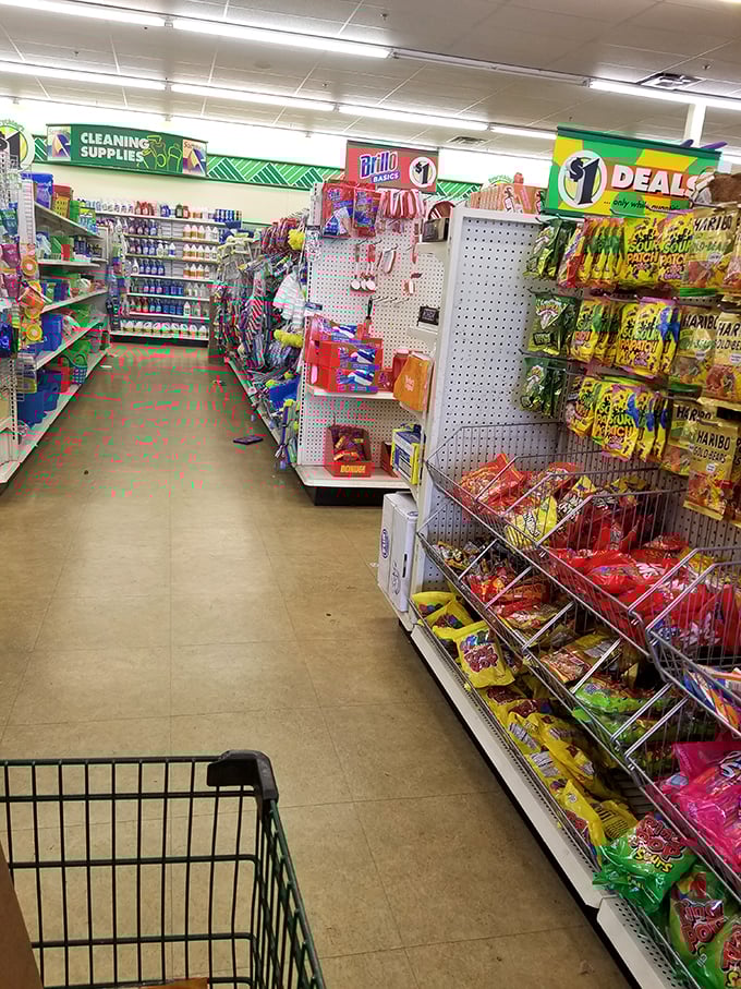 A shopping cart's-eye view of snack paradise, where Haribo meets Hershey's in a United Nations of affordable indulgence.