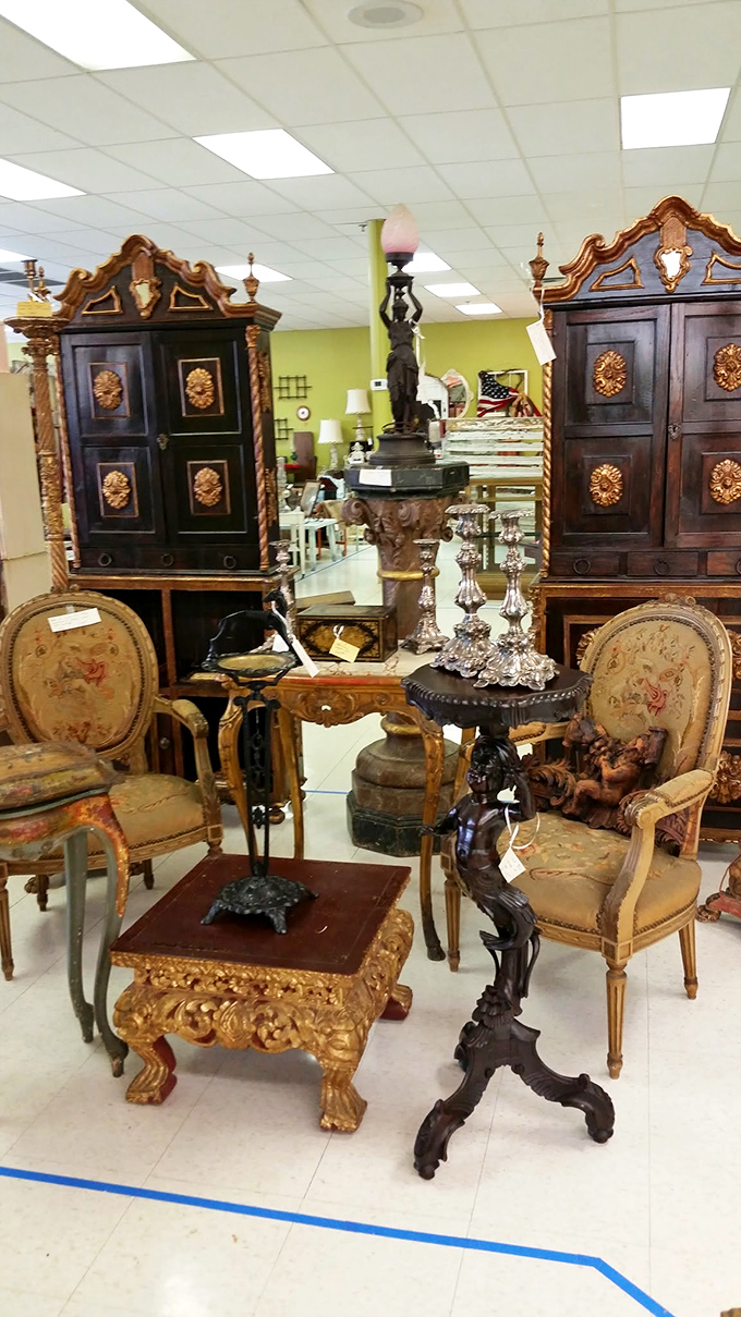 Ornate armoires and gilded furniture fit for royalty&mdash;or at least someone who wants their living room to feel like Versailles on a Florida budget.