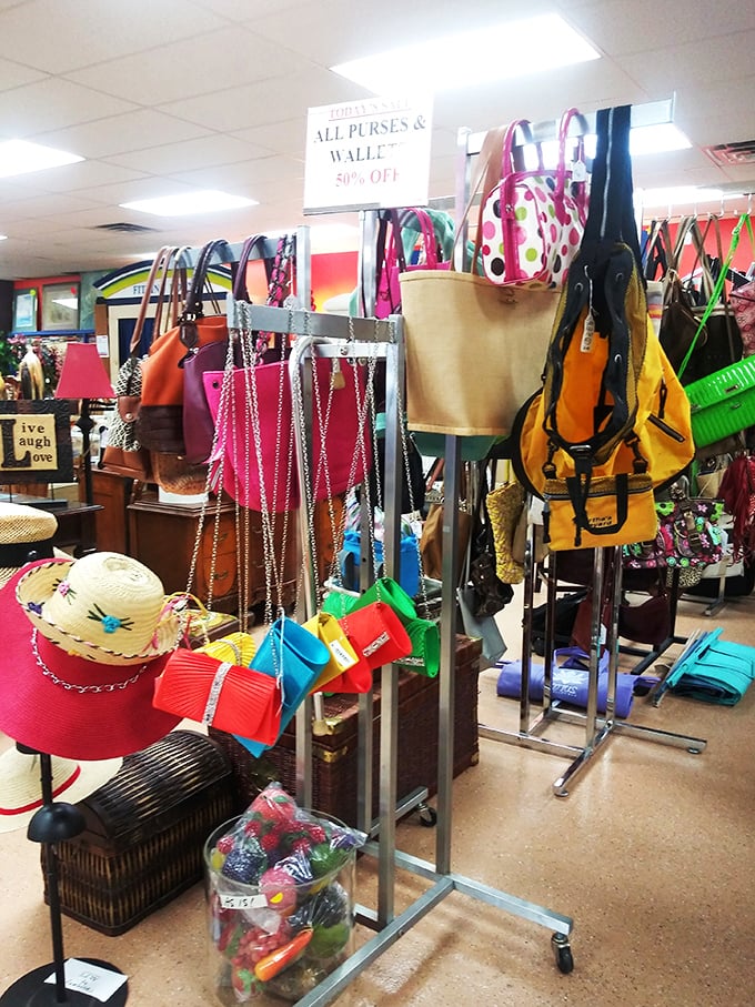 Handbag heaven! From practical totes to statement purses, this colorful collection proves one shopper's castoff becomes another's signature accessory.