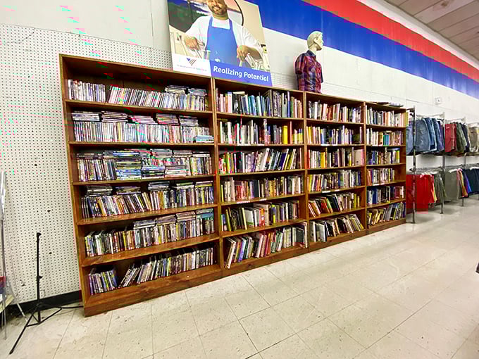 The bookshelf that ate Columbus &ndash; a literary buffet where paperback mysteries rub covers with forgotten bestsellers and cookbooks from another era.