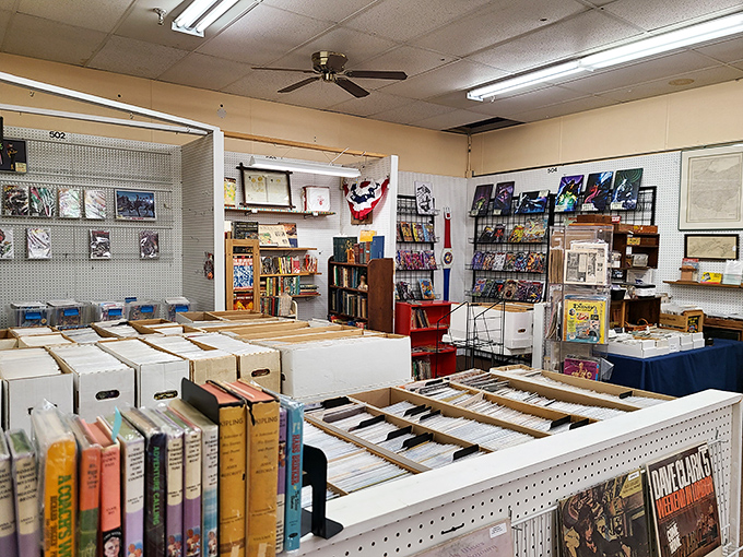 The bibliophile's corner, where vintage comics and hardcovers create a paper time machine to bygone eras.