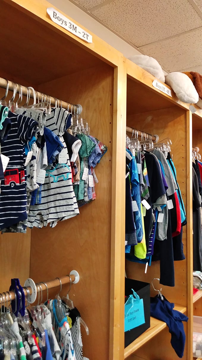 The children's section is organized with military precision, making it easy to outfit growing kids without growing your credit card debt.