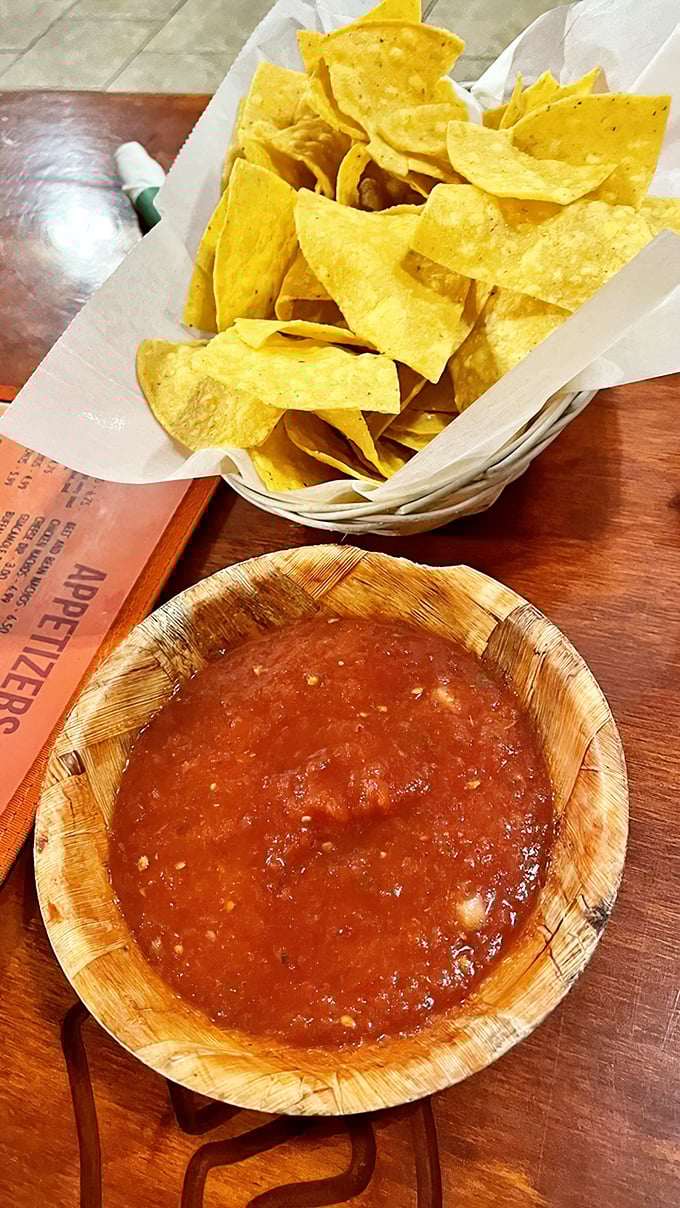 Chips and salsa&mdash;the opening act that sometimes steals the whole show. That wooden salsa bowl adds just the right touch of rustic charm.