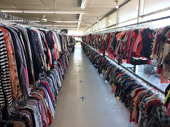Clothing aisles stretch like fabric canyons, where patient shoppers can unearth designer labels hiding among everyday brands.