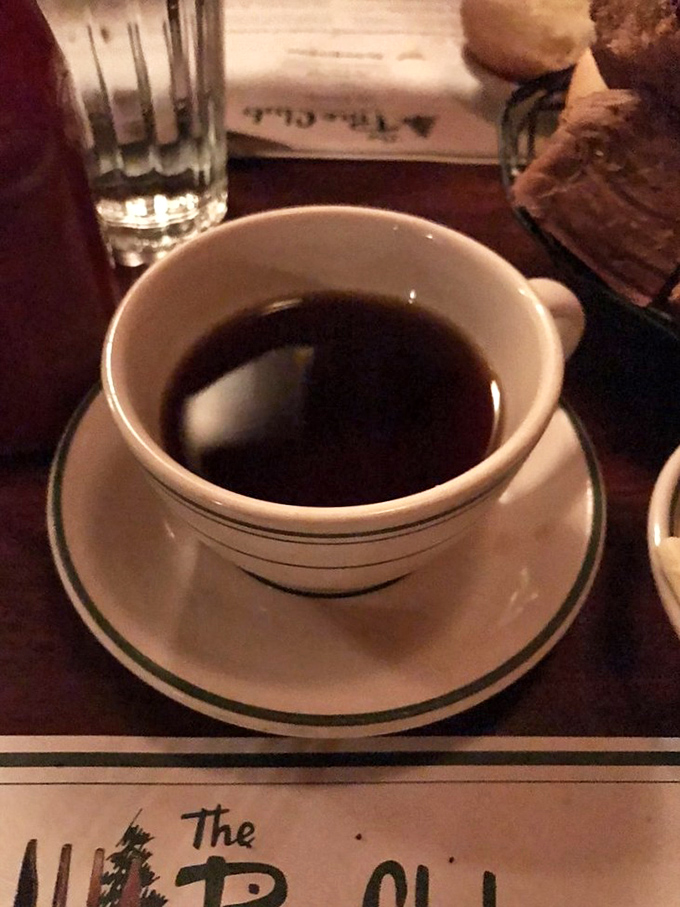Even the coffee comes with a side of nostalgia, served in cups that have probably witnessed more anniversary celebrations than a Hallmark executive.