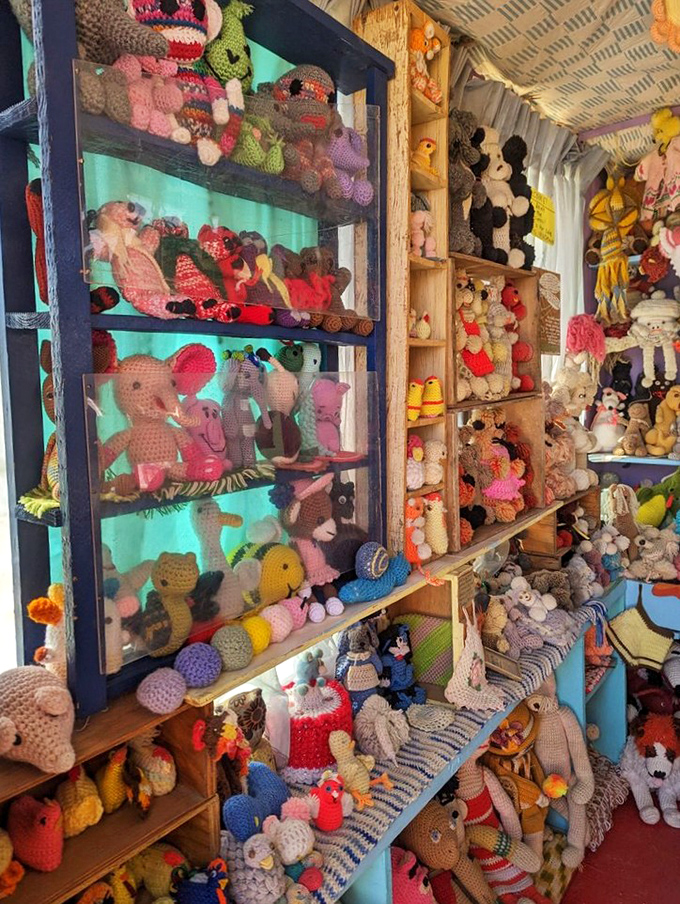 Floor-to-ceiling creativity explosion: every shelf tells a story of someone's labor of love and artistic dedication. 