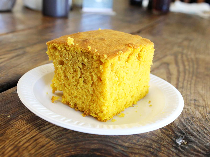 Golden cornbread that walks the tightrope between sweet and savory—the perfect supporting actor in the barbecue theater.