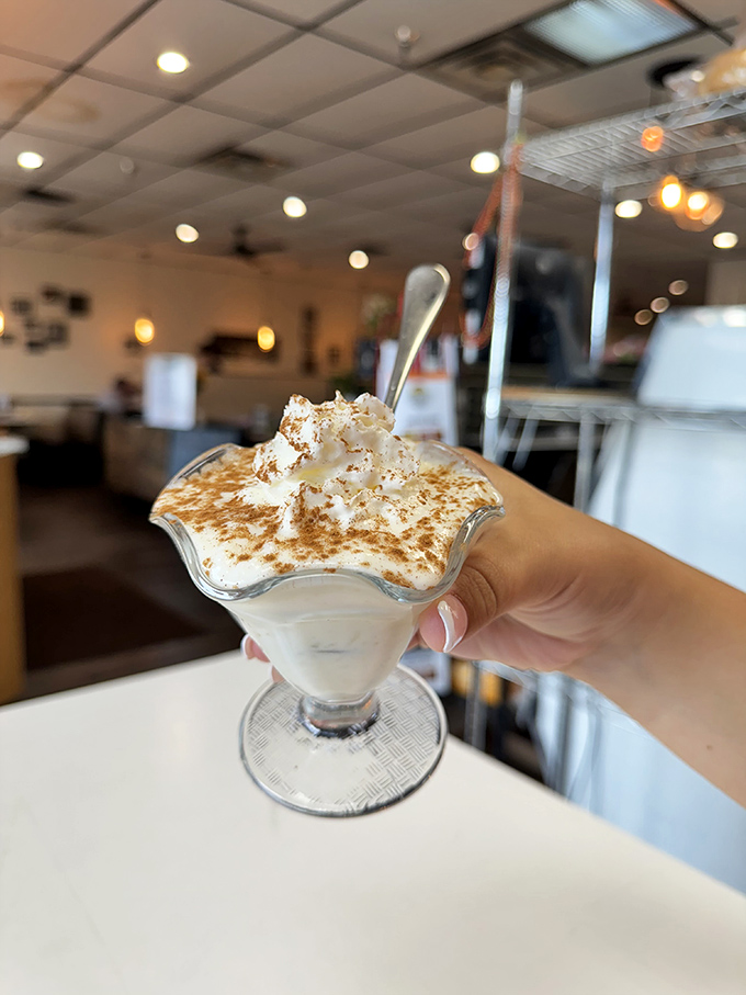 A dessert that says, "Yes, you absolutely have room for me." Whipped cream and cinnamon make everything better.