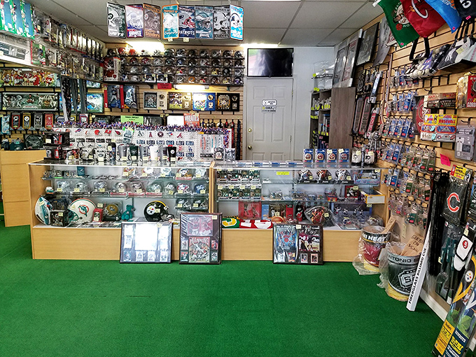 Sports memorabilia heaven for the fan who needs just one more piece to complete their shrine to athletic greatness.