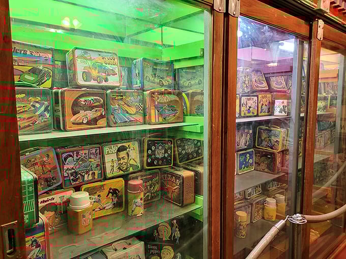 Hot Wheels, Barbie, and cereal box prizes &ndash; this display case is basically the '70s childhood experience preserved under glass for future generations.