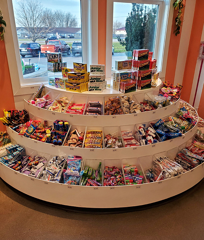 A treasure trove of boxed classics. Charleston Chew, Sour Patch, and other nostalgic favorites waiting to transport you back to simpler times.