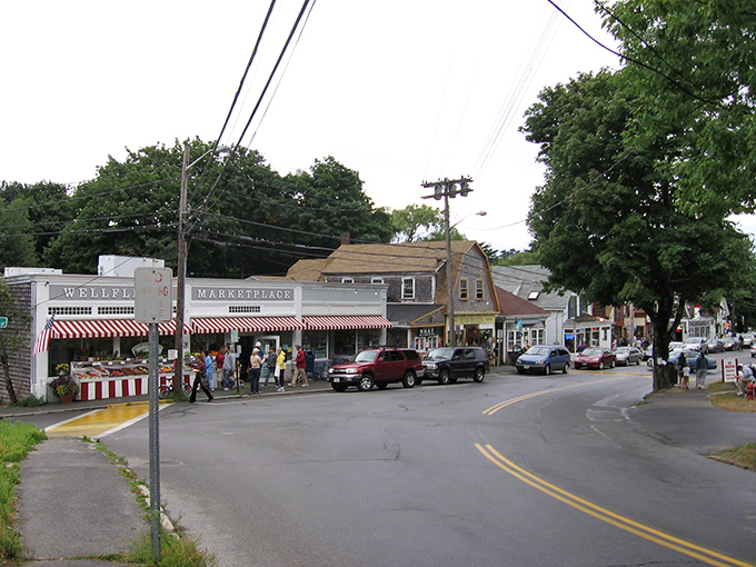 The Wellfleet Marketplace anchors downtown with its red-striped awning, the unofficial meeting spot for locals and visitors alike.