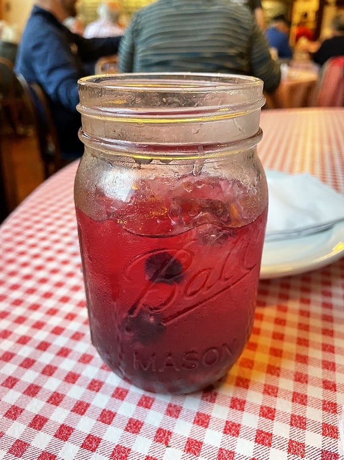 Served in a Mason jar because everything tastes better when it feels like Grandma might have made it during prohibition.