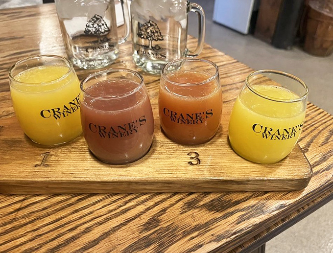 A flight of Crane's fruit wines and ciders – because sometimes the best way to appreciate an orchard is one sip at a time.