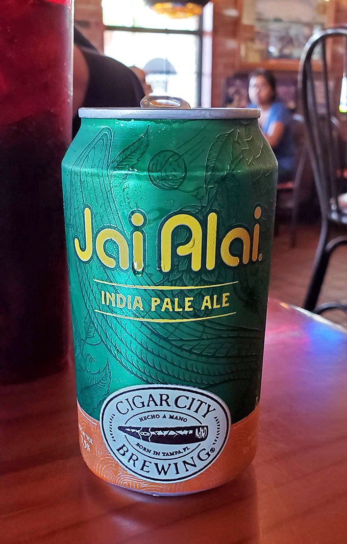 Local craft beer in a can&mdash;Florida's Cigar City Jai Alai IPA brings citrusy hop brilliance to complement your burger adventure.