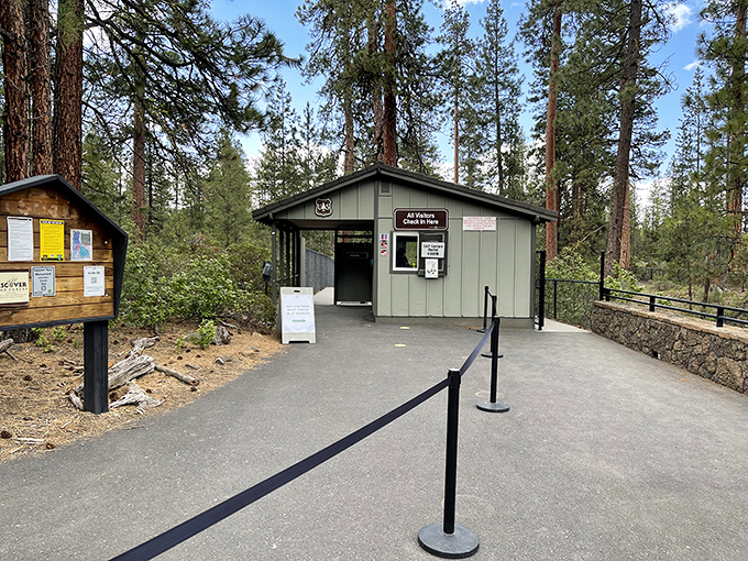 The humble check-in station belies the grandeur that lies beyond. Here, rangers provide essential safety information and lantern rentals before your descent into volcanic history.