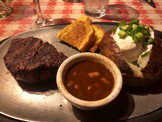 Filet mignon with all the fixings. The cornbread and beans aren't just sidekicks—they're essential supporting characters in this meaty drama.