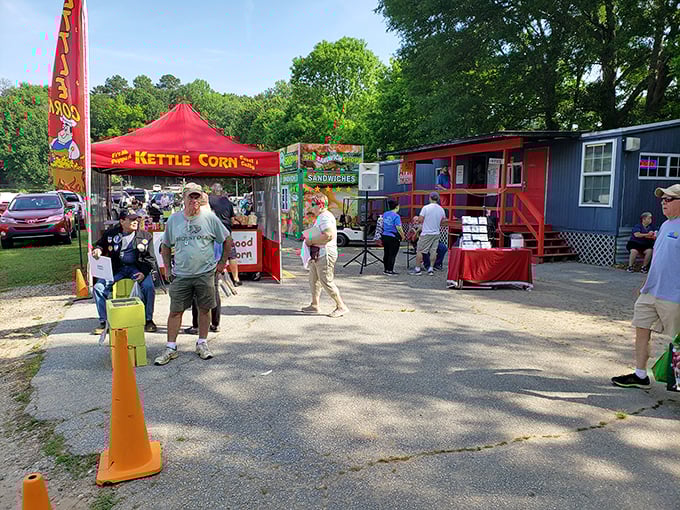 Fuel for serious shopping. The kettle corn stand beckons with promises of sweet-salty perfection to power your bargain-hunting expedition.