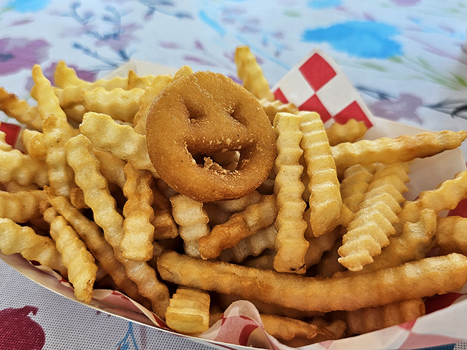 Even the fries here have personality &ndash; that smiley potato face isn't just cute, it's practically the unofficial mascot of roadside happiness.