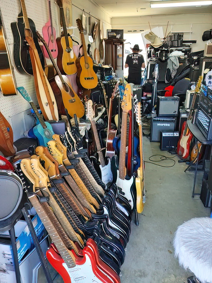 Guitar heaven for aspiring rock stars and nostalgic strummers alike. This wall of musical potential has launched a thousand garage bands and campfire singalongs.