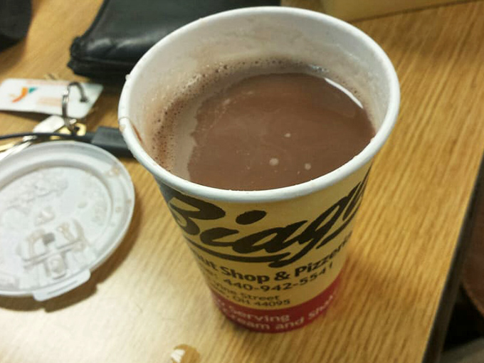 Hot chocolate served in a no-nonsense cup&mdash;comfort in liquid form that pairs perfectly with whatever's in that pink box.