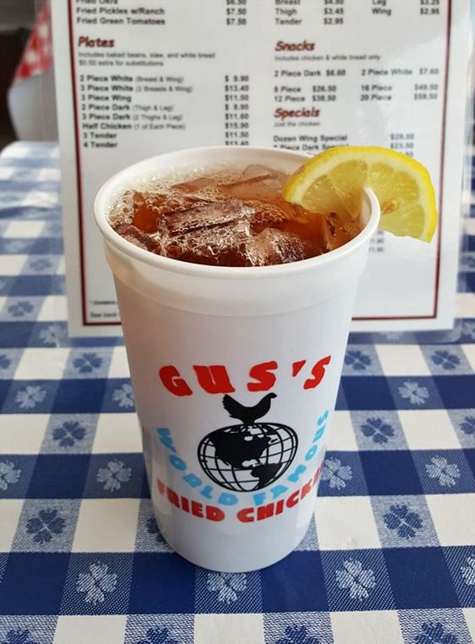 Sweet tea so authentic it practically has a Southern accent. That lemon slice isn't just garnish&mdash;it's cutting through sweetness like a well-timed punchline.
