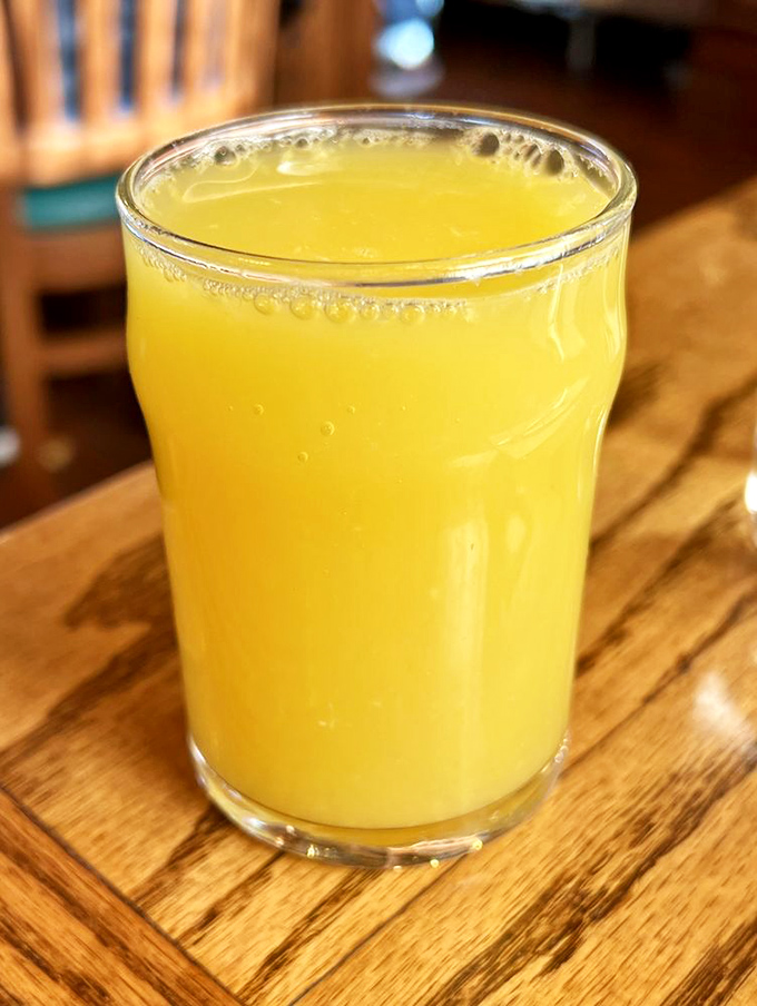 Fresh-squeezed orange juice that glows like liquid sunshine&mdash;the perfect sidekick to whatever pancake adventure you're about to embark upon.