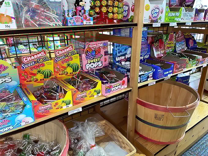 A wall of lollipops that would make even the most dedicated dentist weep with a mixture of professional concern and childhood nostalgia.