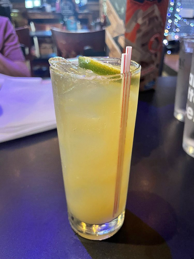 Sunshine in a glass! This citrusy cocktail with its lime garnish offers the perfect counterbalance to the menu's heartier offerings.
