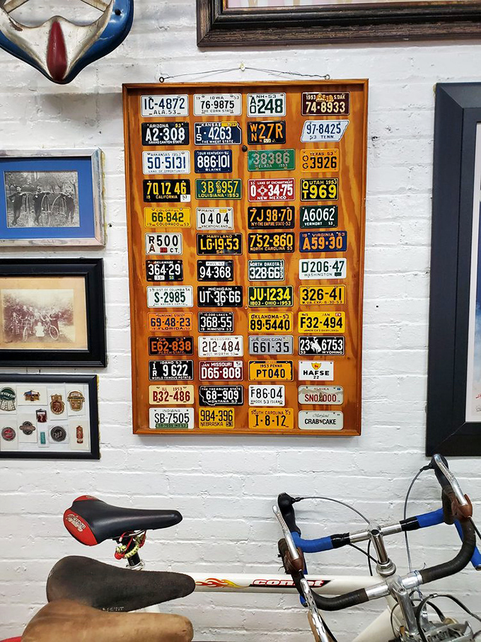 This collection of vintage motorcycle license plates tells stories of roads traveled across America&mdash;each tiny metal rectangle a chapter in someone's journey.