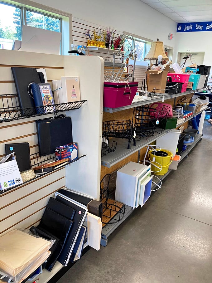 Office supplies and household organizers stand ready to bring order to chaos&mdash;the Marie Kondo section of thrifting paradise.