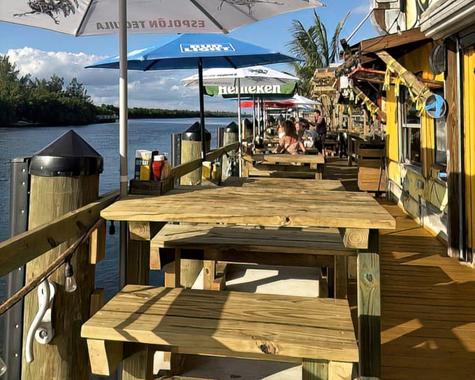 Wooden picnic tables with million-dollar views. In real estate they call this location, location, location&mdash;in dining, we call it paradise.