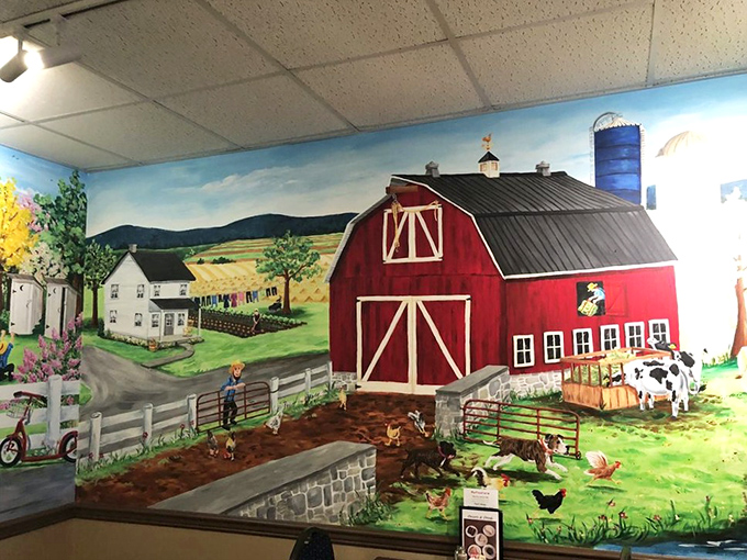 Farm scenes painted with the kind of earnest charm that reminds you why you left the city. Every brushstroke tells a story about simpler times.