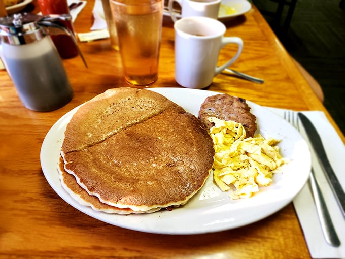 That's not a pancake &ndash; it's a golden-brown frisbee of joy that makes you question why you ever settled for silver-dollar sized versions.
