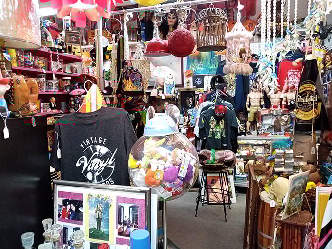 This booth is a maximalist's dream &ndash; where vintage t-shirts, collectibles, and memorabilia create a colorful chaos that demands exploration.